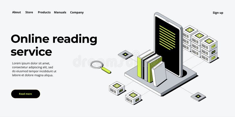 Online Library or Ebook Concept Vector Illustration in Isometric Design ...