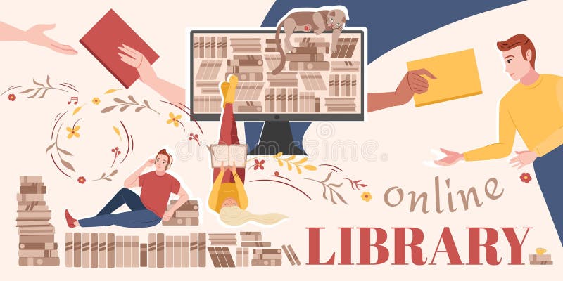 Online Library Flat Collage Stock Vector - Illustration of character ...