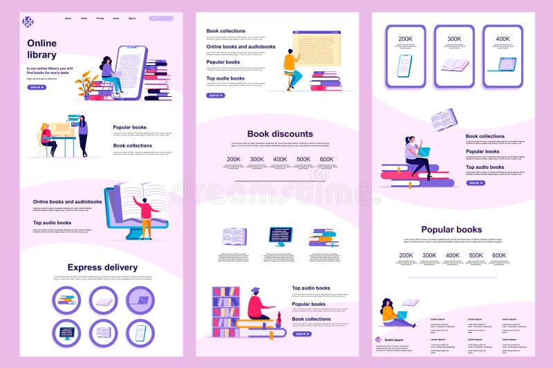 Online Library Landing Page with People Stock Vector - Illustration of ...