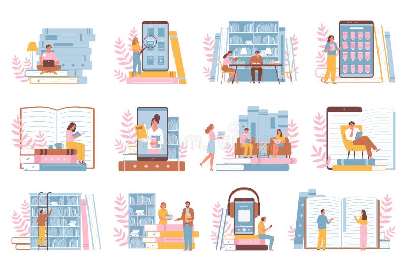 Online Library Flat Set stock vector. Illustration of tutorial - 288772214