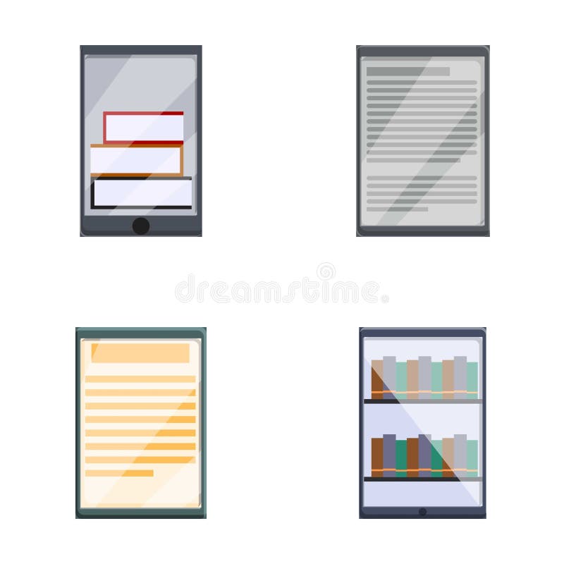 Online Library Icons Set Cartoon Vector. Smartphone with Various Book ...