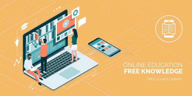 Online Library and Knowledge Stock Vector - Illustration of bookshelf ...