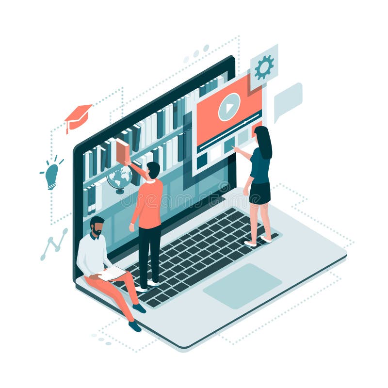 Online Library and Knowledge Stock Vector - Illustration of bookshelf ...