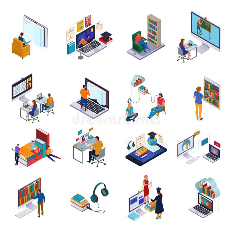 People in Library Icon Set stock vector. Illustration of knowledge ...