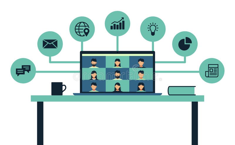Online Live Video Chat Conference through Laptop. Virtual Teamwork ...