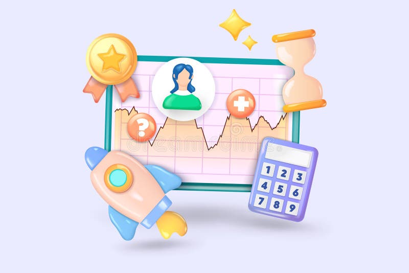Online Marketing, Financial Report Chart, Data Analysis, and Web Development Concept. 3D Vector ...