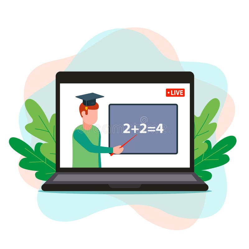 Online Math Education. the Teacher Remotely Teaches Students through a ...