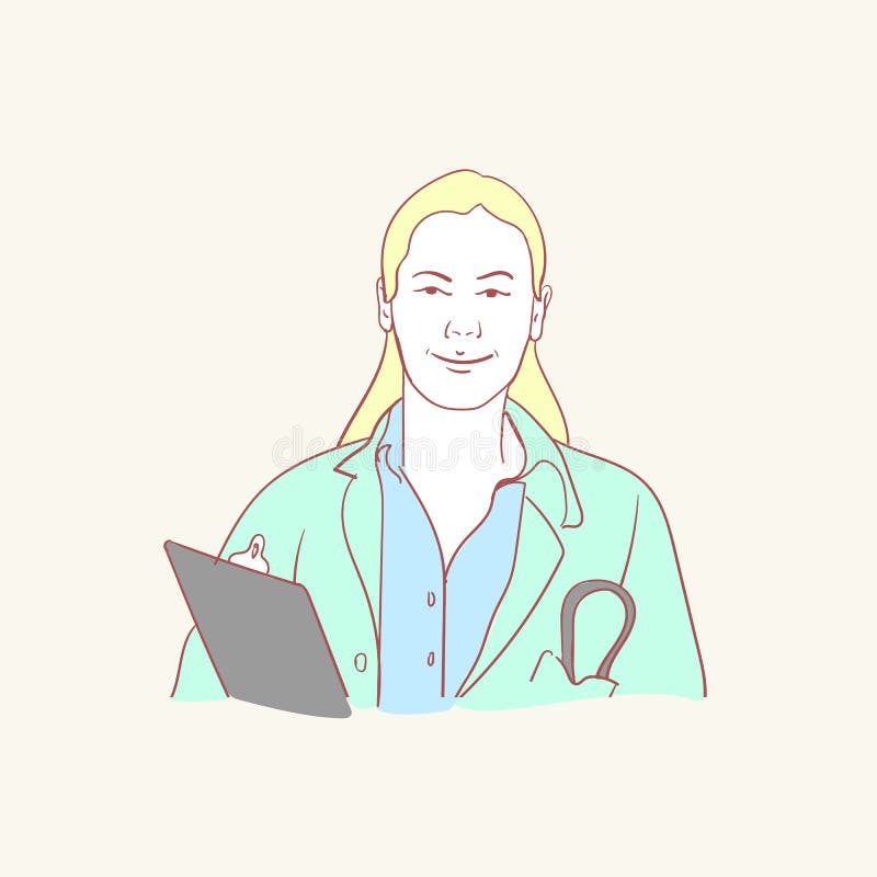 Online Medical Assistant Doctor Support Hand Drawn Style Vector Doodle ...