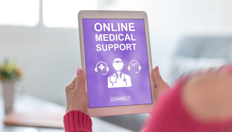 Online Medical Support Concept on a Tablet Stock Image - Image of call ...