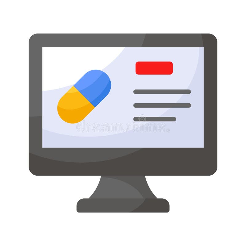 Online Medication, Capsule Inside Computer Screen Concept Icon of ...