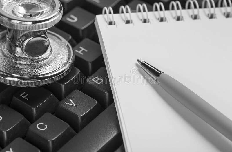 Online Medicine Stethoscope on Computer Keyboard. Modern Medicine Stock ...