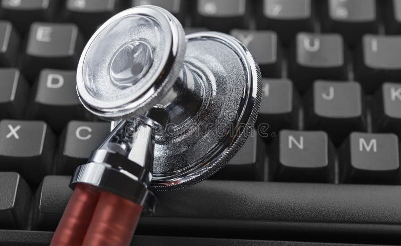 Online Medicine Stethoscope on Computer Keyboard. Modern Medicine Stock ...