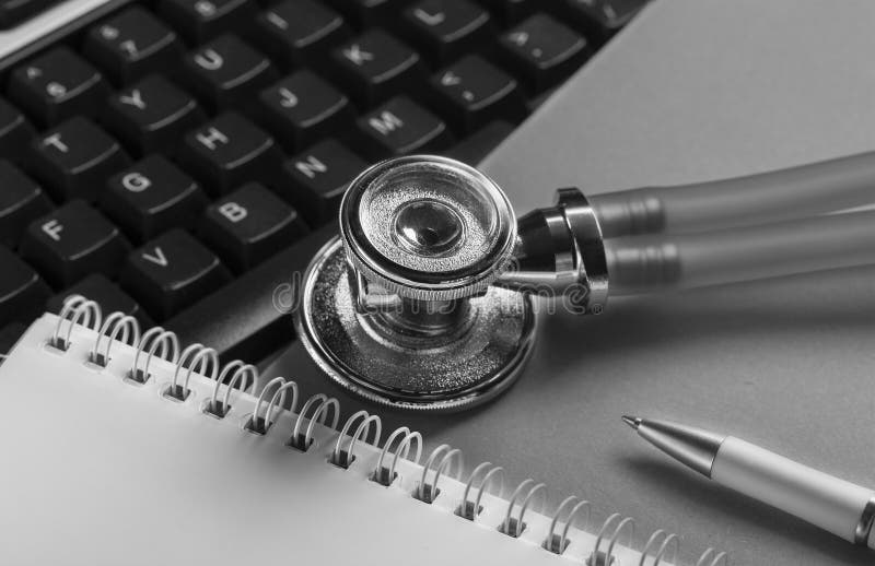 Online Medicine Stethoscope on Computer Keyboard. Modern Medicine Stock ...