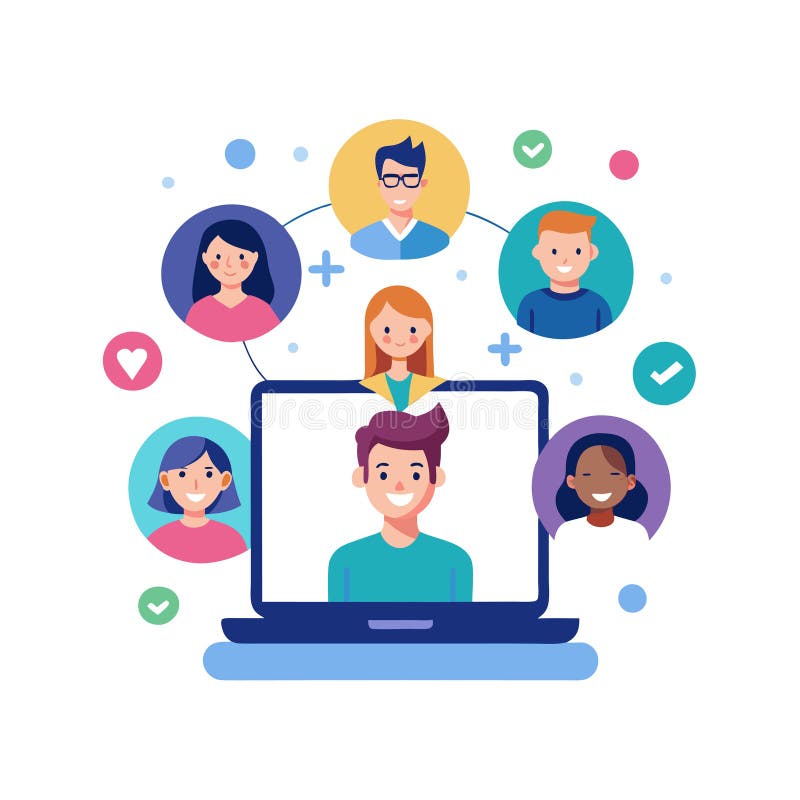 Online Meeting with Diverse Team on Laptop, Remote Communication Concept Stock Vector ...