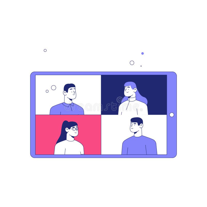 Online Meeting with Four Participants in Flat Vector Illustration ...