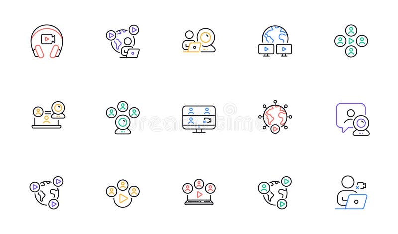 Online Meeting Line Icons. Video Conference, Virtual Presentation, Live ...