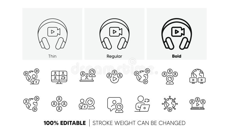 Online Meeting Line Icons. Video Conference, Virtual Presentation, Live ...