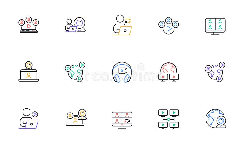 Online Meeting Line Icons. Virtual Presentation, Video Conference, Live ...