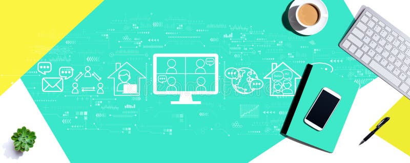 Online Meeting Theme with Computer Keyboard and Office Items Stock ...