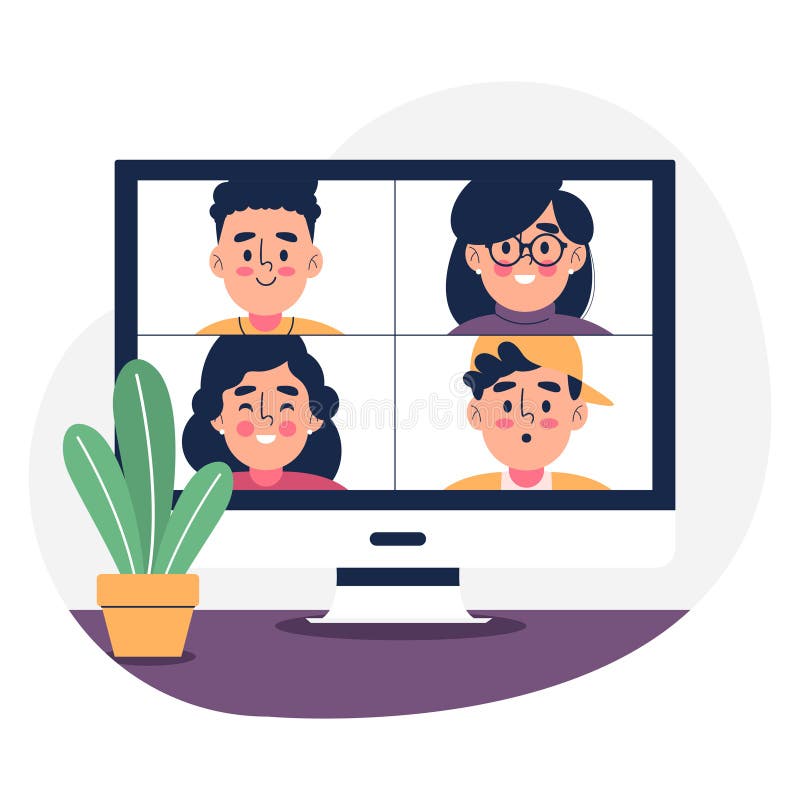 Online Meeting while Work from Home Stock Vector - Illustration of ...
