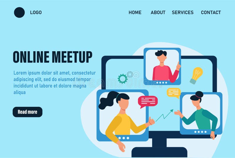 Online Meetup Landing Page Template. People Communicate Using Video ...