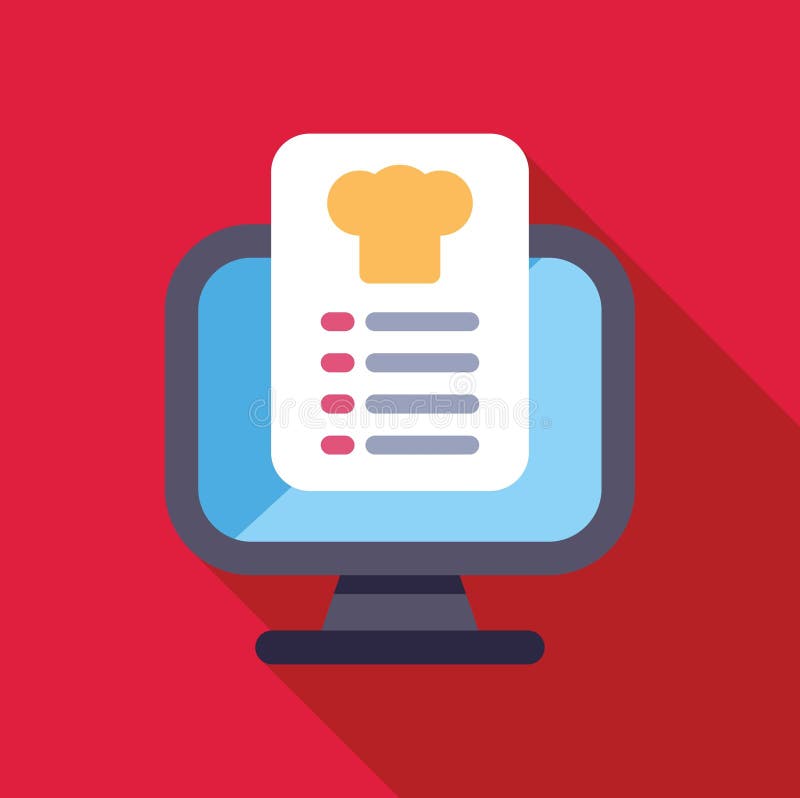 Online Menu Displaying on Computer Screen with Chef Hat Icon, Ordering ...