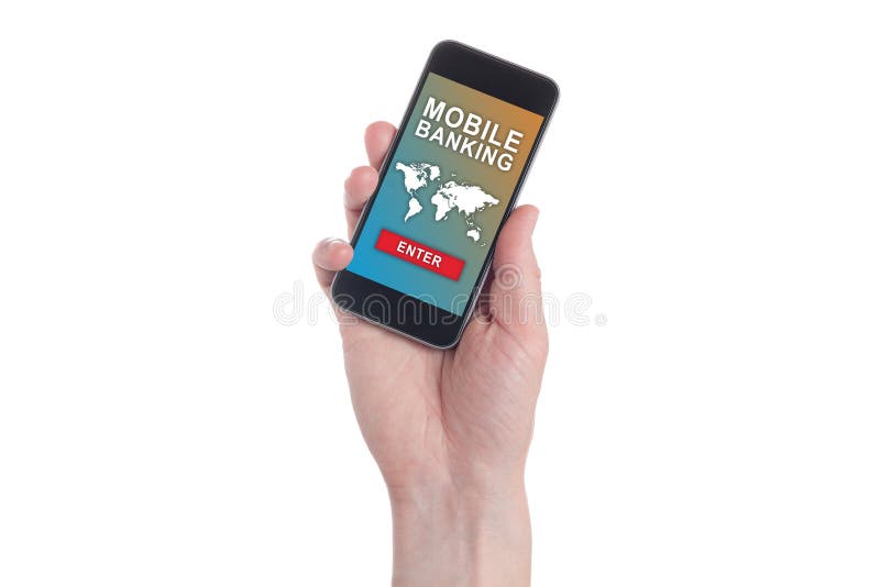 Online Mobile Banking Concept on Screen. Male Hand Using Mobile Banking ...