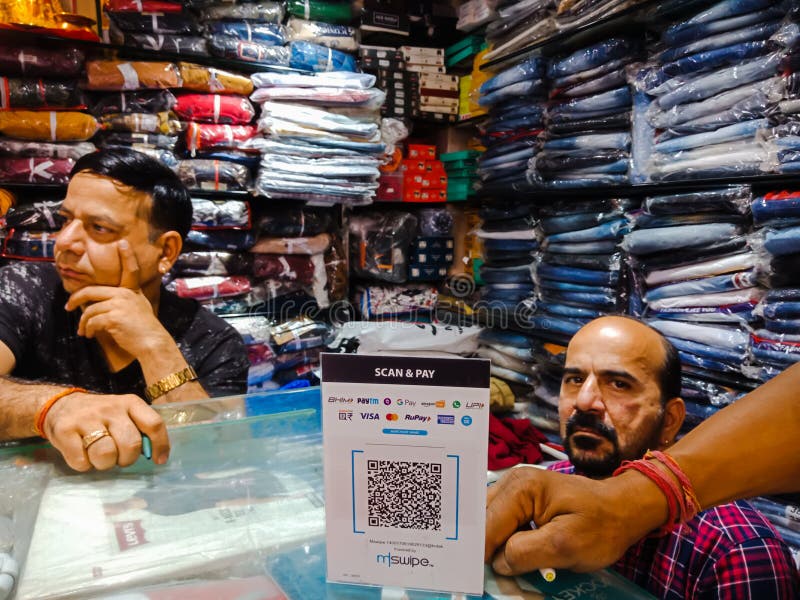 Online Mobile Payment Gateway Bar Code Displayed On Shop Counter Inside ...