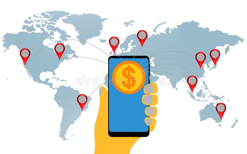 Online Money Transaction Around the World Stock Illustration ...
