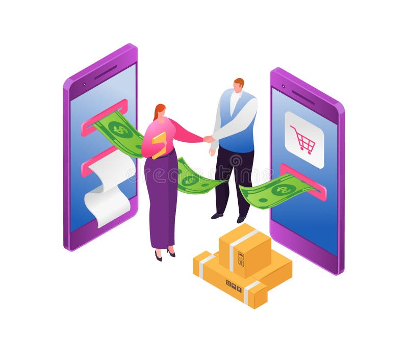 Online Money Transfer Vector Illustration, Cartoon Flat Tiny Friend Man ...