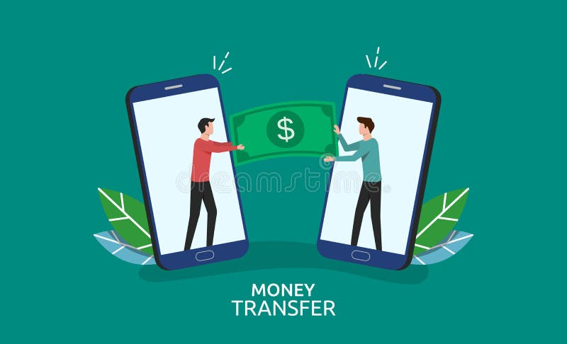 Online Money Transfer Concept, Two Men Holding Money Paper for ...