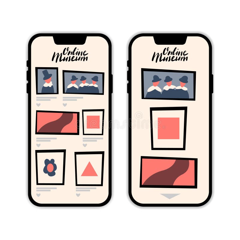Online Museum Vector Mobile Application Template with Hand Drawn ...