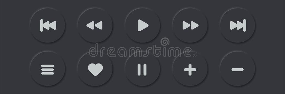 Online Music Player Vector Buttons. 3d Modern Design Ui Play Stop Button. Neomorphism Graphic ...