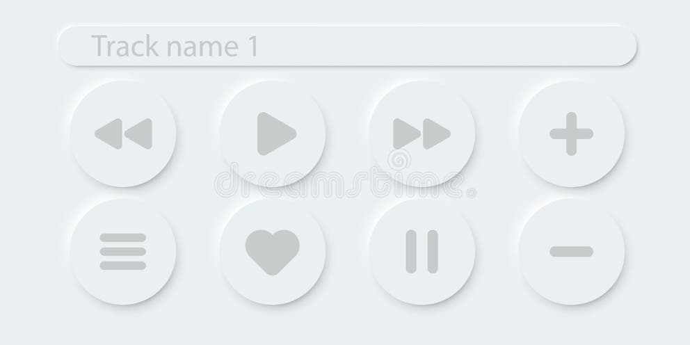 Online Music Player Vector Buttons. 3d Modern Design Ui Play Stop Button. Neomorphism Graphic ...