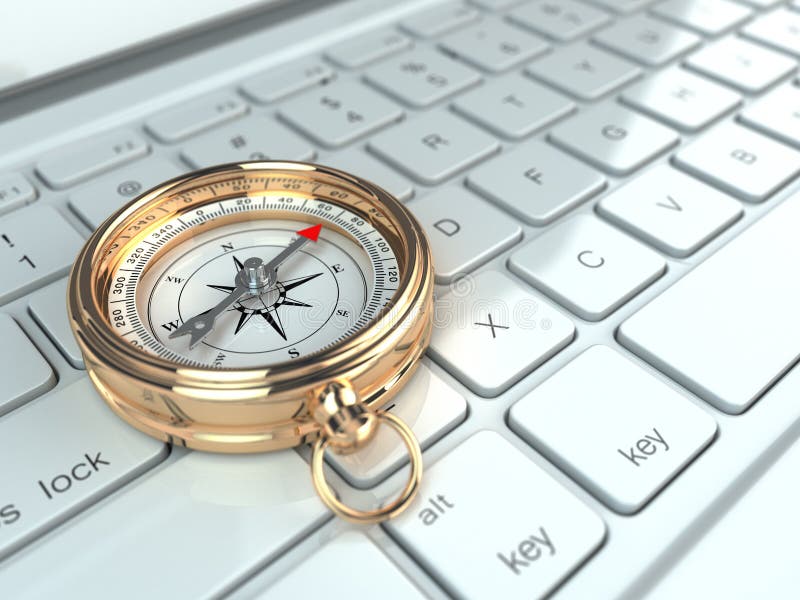 Online Navigation. Compass on Laptop Keyboard Stock Illustration ...