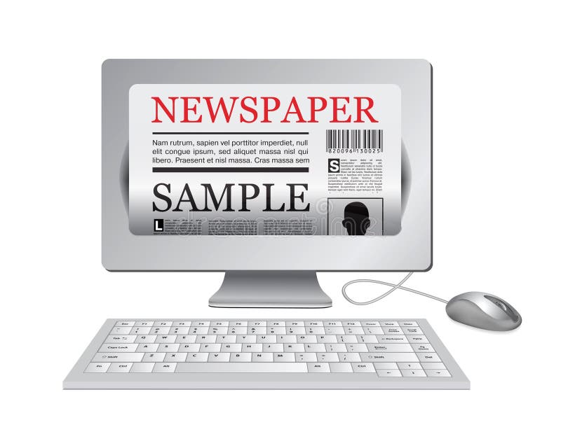 Newspaper on Computer Screen Vector Illustration, Flat Cartoon Pc ...