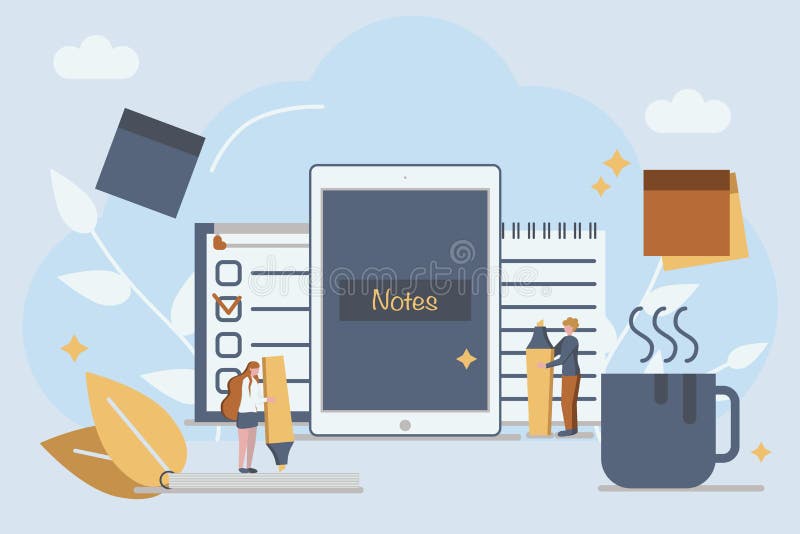 Online Notes and Checklist Concept. Business People are Working ...