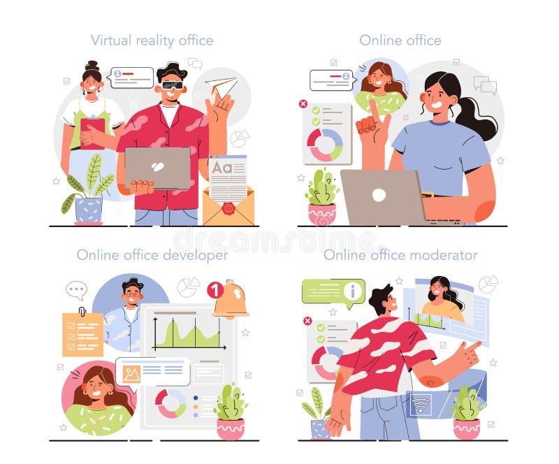 Online Office Set. Modern Virtual Office Developing and Moderating ...