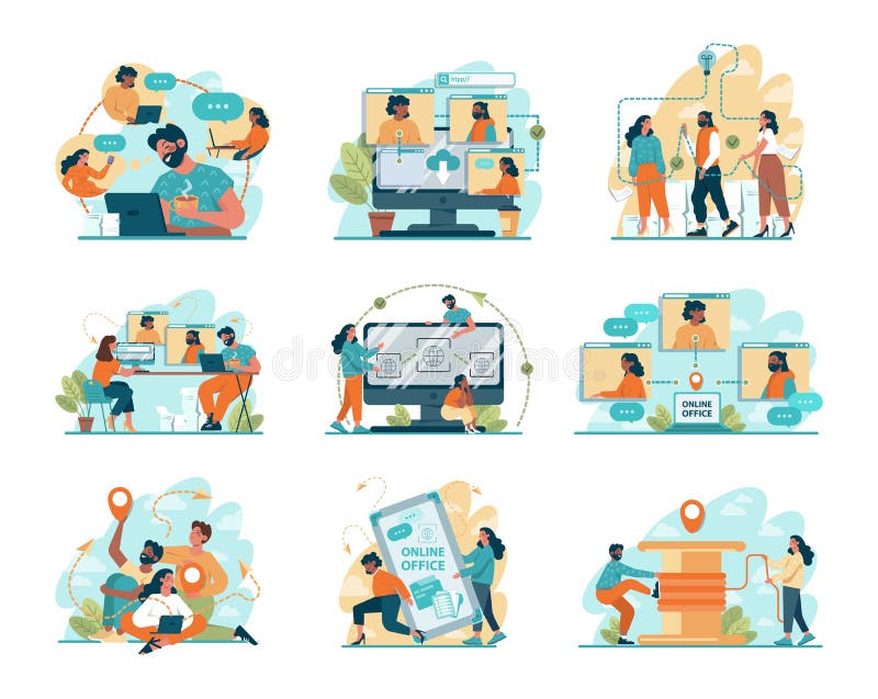 Online Office Set. Modern Virtual Office Developing and Moderating ...