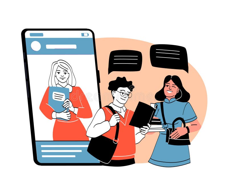 Online and Offline Student Communication. Vector Illustration Stock ...
