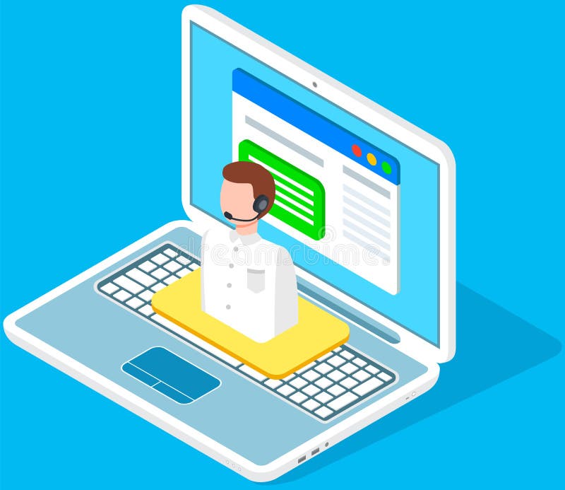 Online Operator, Support with Microphone Works on Internet. Large ...