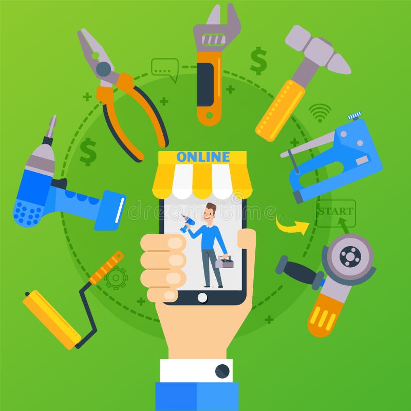 Online Order Repair Stuff App in Smartphone, Vector Illustration. in ...
