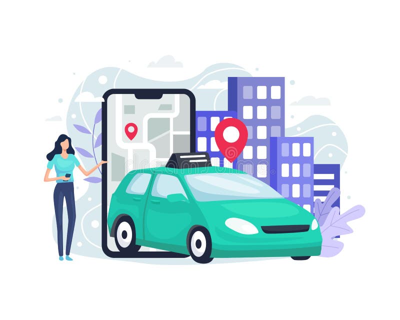 Online ordering taxi car stock vector. Illustration of style - 178019480