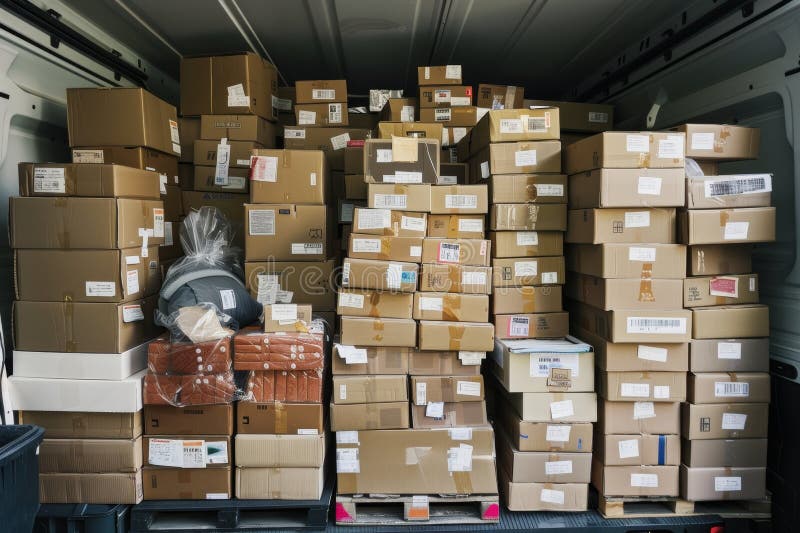Online Orders Loading Delivery Truck with Cardboard Boxes for E ...