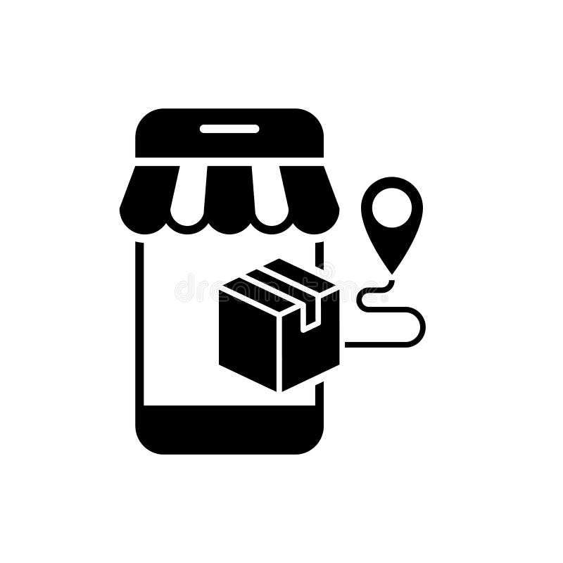 Online Package Delivery from Mobile Shopping Black Icon Stock Vector ...