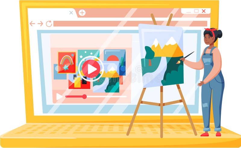 Online Painting Workshop Concept. Artist Creativity Process with Paint ...