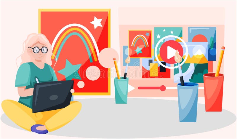 Online Painting Workshop Concept. Artist Creativity Process with Paint ...