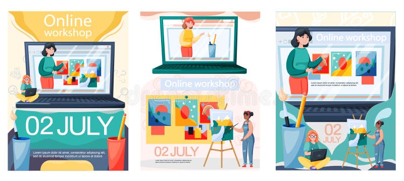 Online Painting Workshop Concept. Artist Creativity Process with Paint ...