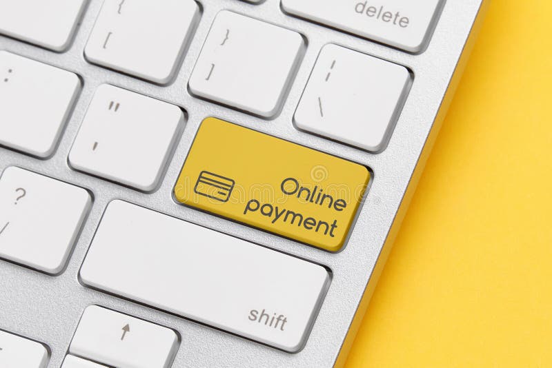 Online Payment Concept on Keyboard Button. Close Up Stock Image - Image ...