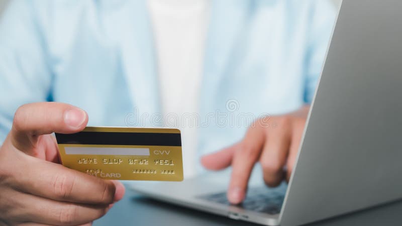 Online Payment, Man Using Computer and Credit Card for Online Shopping ...